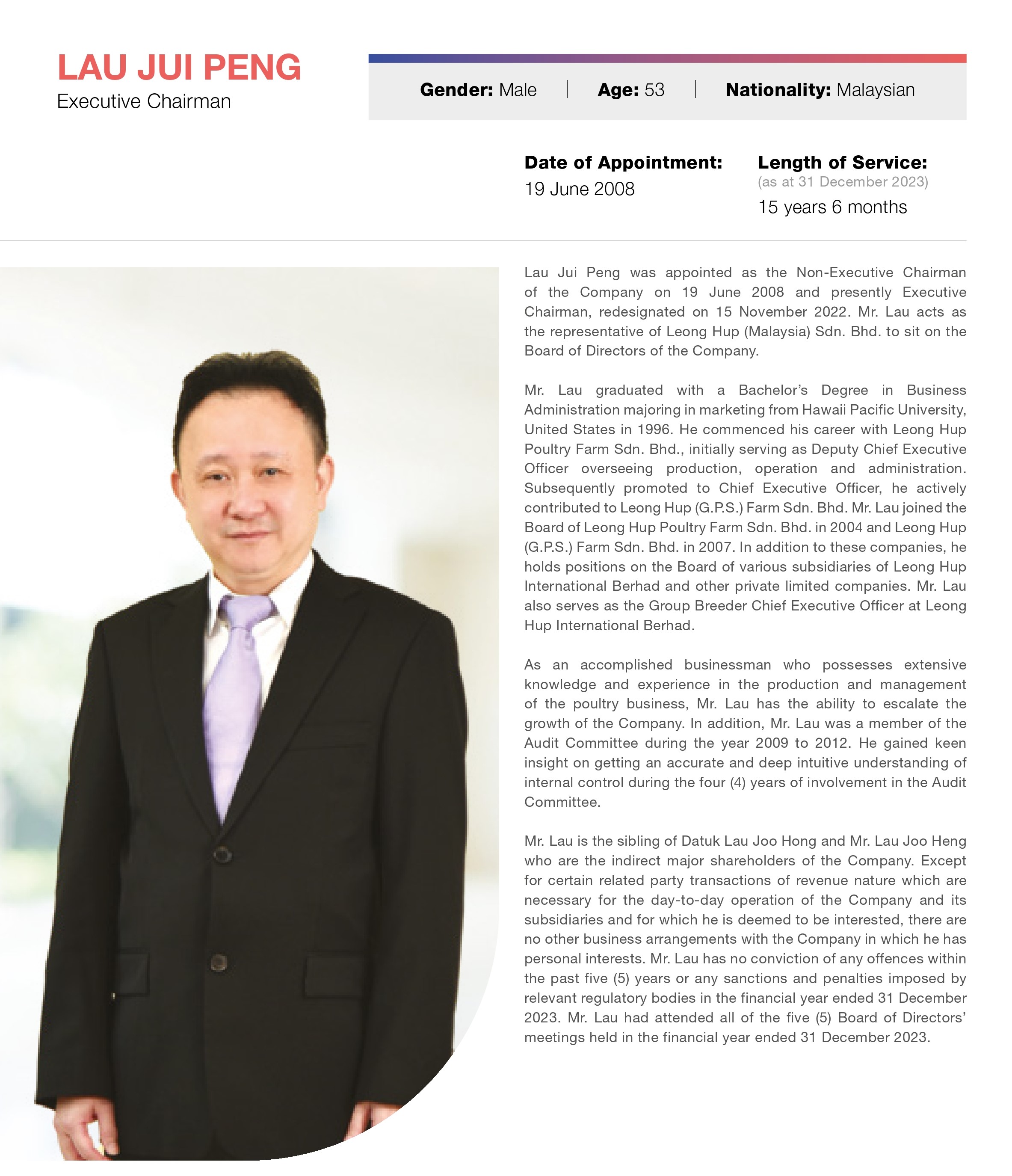 Profile of Board of Directors | Teo Seng Capital Berhad